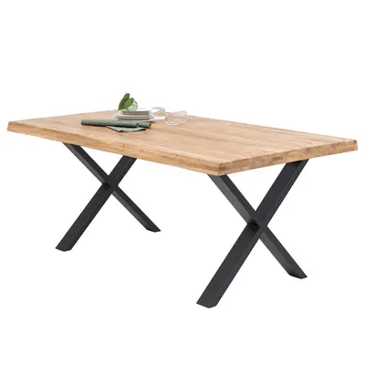 Preisvergleich für home24 Esstisch Maimon 160cm Baumkante Beige X-Form, BxHxT 160x76x76 cm, aus ...