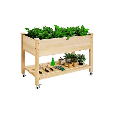 Preisvergleich für KOMFOTTEU Hochbeet Gartenbeet, mit Rollen, Ablage ...