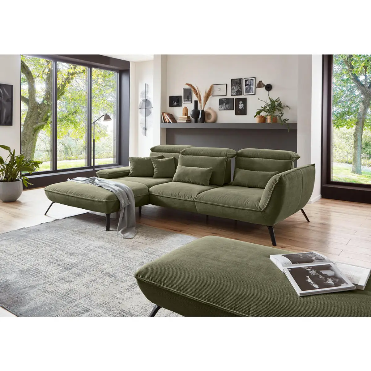 Preisvergleich für Moderano ECKSOFA Olivgrün, BxT 301x202 cm, aus ...
