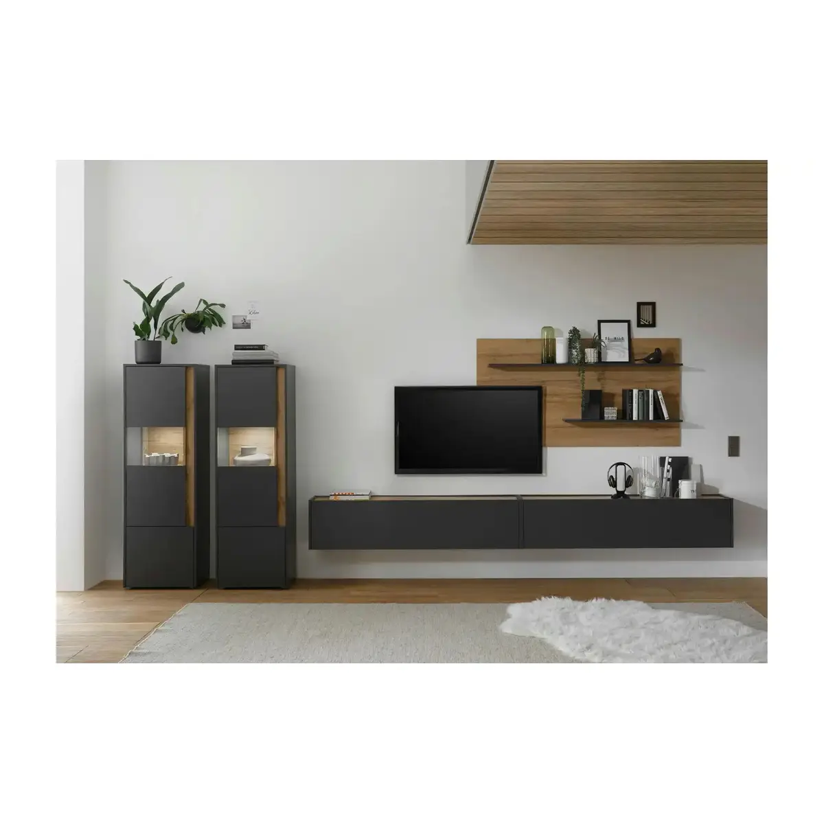 Preisvergleich für Wohnwand Cande ¦ grau ¦ Maße (cm): B: 440 H: 180 T ...