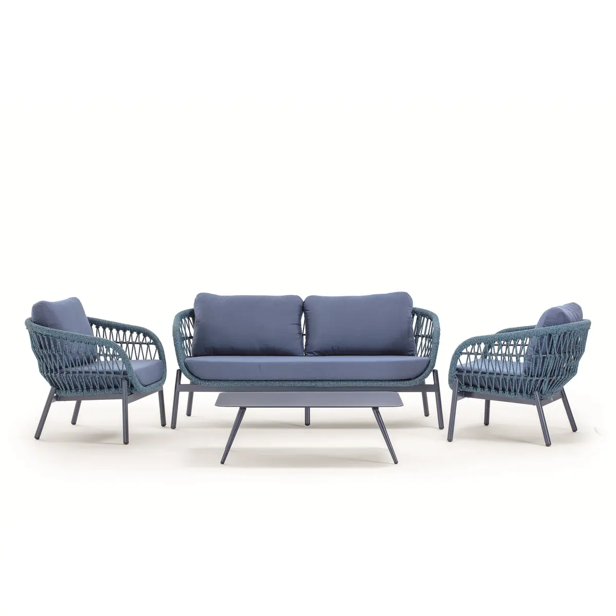 Preisvergleich für Grattoni Elba Rope Garten Lounge Set - blau - Aluminium mit Seilgeflecht ...