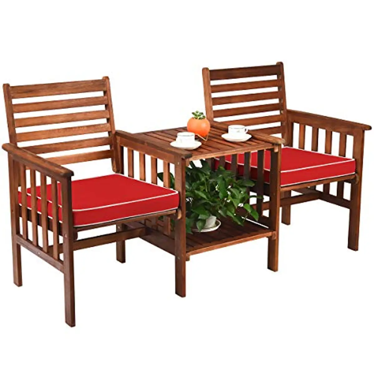 Preisvergleich für COSTWAY Gartenbank mit Tisch, 2-Sitzer Holzbank mit ...